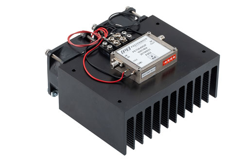 31 dBm P1dB, 100 MHz to 18 GHz, Medium Power Amplifier with Heatsink, SMA, 37 dB Gain, 6 dB NF