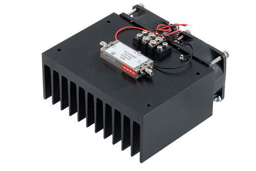 1 Watt P1dB, 6 GHz to 12 GHz, Medium Power Amplifier with Heatsink, SMA, 47 dB Gain, 6.5 dB NF