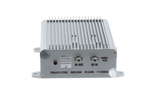 1W Psat, 26 dB Gain, 0.01 GHz to 22 GHz, AC Powered Broadband GaAs GaN Power Amplifier with ...