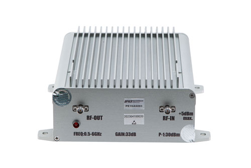 1.25W Psat, 32 dB Gain, 0.5 GHz to 6 GHz, AC Powered Broadband GaAs Power Amplifier with ...