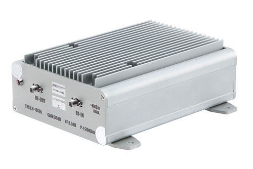 2W Psat, 35 dB Gain, 6 GHz to 18 GHz, AC Powered Broadband GaAs Power Amplifier with Heatsink ...