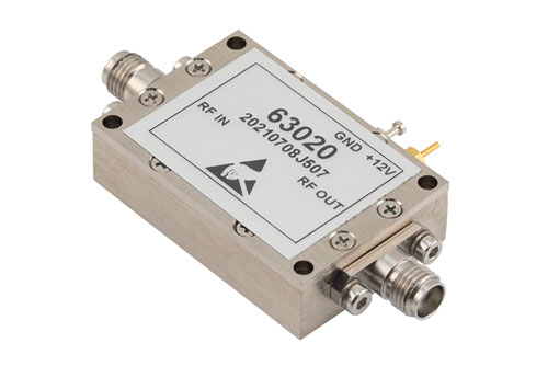Input Protected Low Noise Amplifier, 100 MHz to 18 GHz, 1 Watt RF Input Power, 33 dB Gain, 3.5 ...