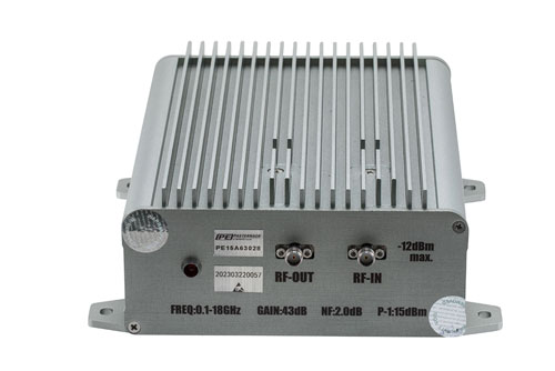 42 dB Gain, 16 dBm P1dB, 0.1 GHz to 18 GHz, Broadband AC Low Noise Amplifier, Bench-Top, 110 ...