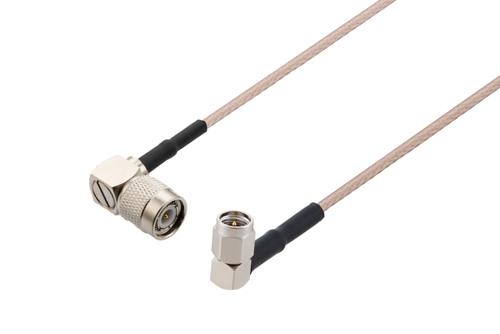 TNC Male Right Angle to SMA Male Right Angle Cable 6 Inch Length Using RG316-DS Coax with HeatShrink