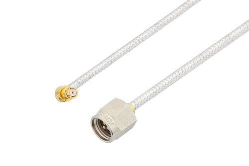 SMP Female Right Angle to SMA Male Cable Using PE-SR405FL Coax