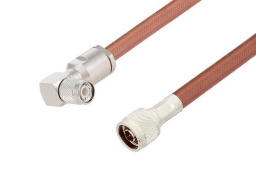 N Male to TNC Male Right Angle Cable Using RG393 Coax, LF Solder