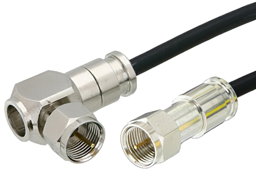 75 Ohm F Male to 75 Ohm F Male Right Angle Cable 12 Inch Length Using ...