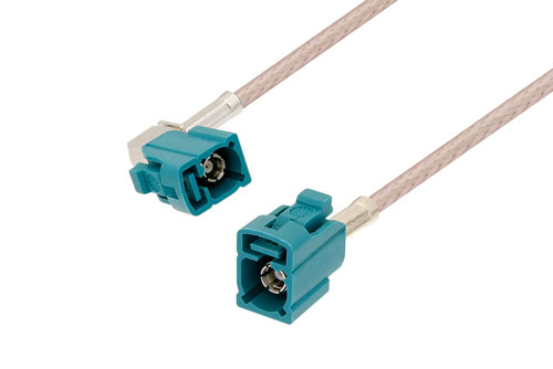 Water Blue FAKRA Jack to FAKRA Jack Right Angle Cable Using RG316 Coax