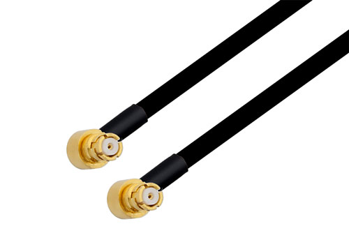 SMP Female Right Angle to SMP Female Right Angle Cable Using PE-SR405FLJ Coax with 90 Deg. Clock