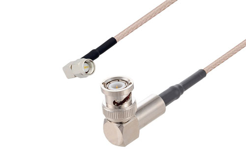 SMA Male Right Angle to BNC Male Right Angle Cable 6 Inch Length Using RG316-DS Coax with HeatShrink