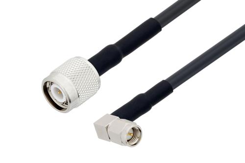 TNC Male to SMA Male Right Angle Low Loss Cable Using LMR-195 Coax with HeatShrink