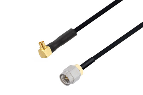 Mini SMP Female Right Angle to SMA Male Cable Using PE-SR405FLJ Coax