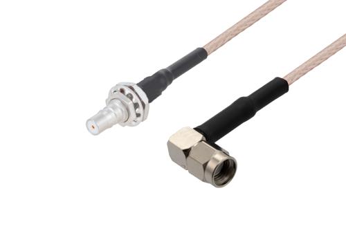 QMA Female Bulkhead to Reverse Polarity SMA Plug Right Angle Cable 48 Inch Length Using RG316-DS ...