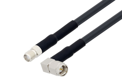 SMA Male Right Angle to SMA Female Low Loss Cable Using LMR-195 Coax with HeatShrink, LF Solder