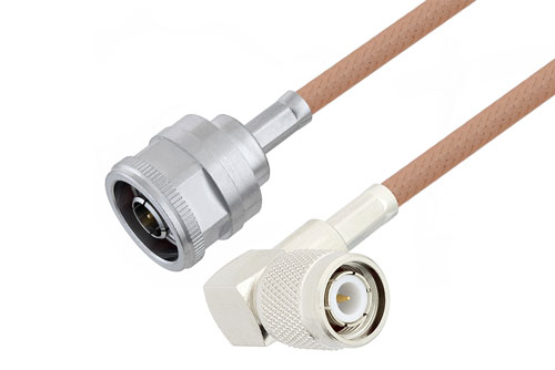N Male to TNC Male Right Angle Cable Using RG400 Coax , LF Solder