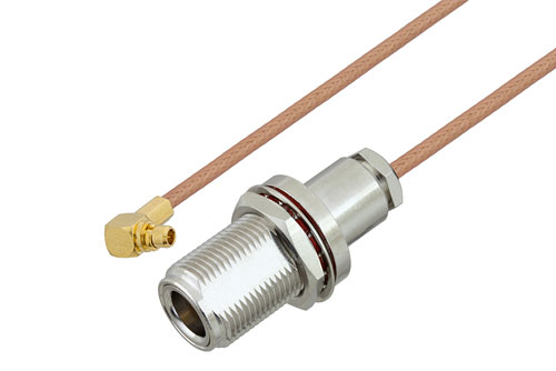 N Female Bulkhead to MMCX Plug Right Angle Cable Using RG178 Coax , LF ...