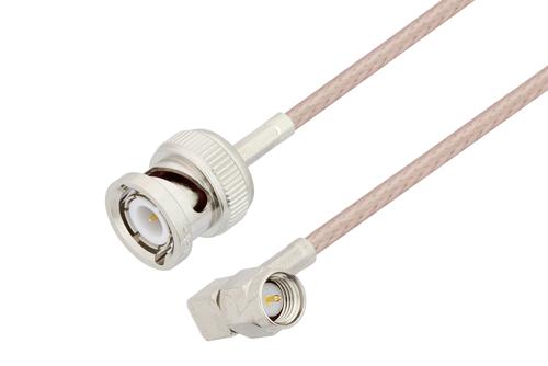 SMA Male Right Angle to BNC Male Cable Using 75 Ohm RG179 Coax, LF Solder