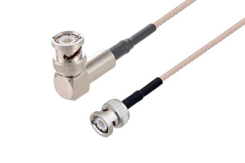 BNC Male Right Angle to BNC Male Cable 12 Inch Length Using RG316-DS Coax with HeatShrink