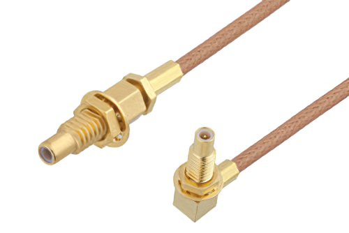 SSMC Jack Bulkhead to SSMC Jack Right Angle Bulkhead Cable Using RG178 Coax