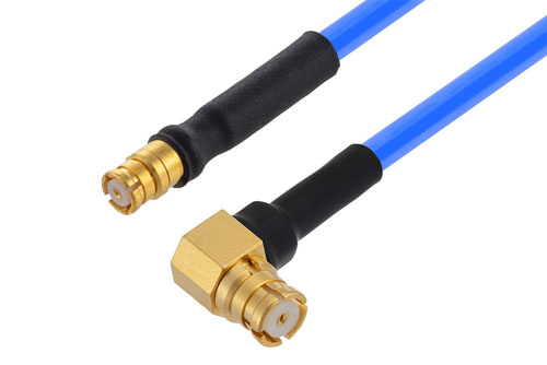 SMP Female to SMP Female Right Angle Cable 6 Inch Length Using PE-P086 Coax