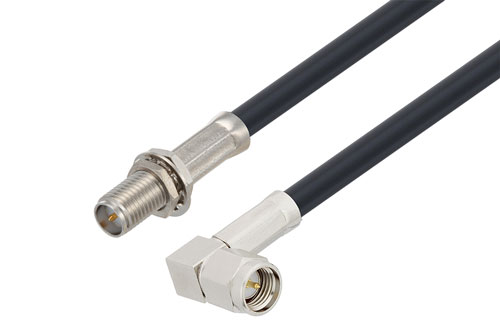 SMA Male Right Angle to Reverse Polarity SMA Jack Bulkhead Low Loss Cable Using LMR-195 Coax