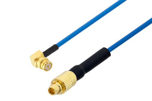 MMCX Plug to SMP Female Right Angle Cable 6 Inch Length Using PE-P047 Coax with HeatShrink