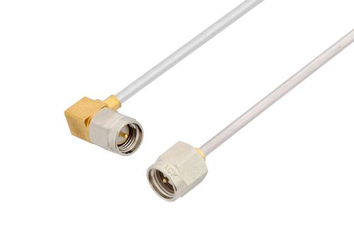 SMA Male to SMA Male Right Angle Cable Using Tinned RG405 Coax, LF Solder
