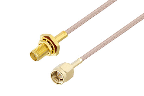 Gold Plated SMA Female Bulkhead to SMA Male Cable 24 Inch Length Using ...