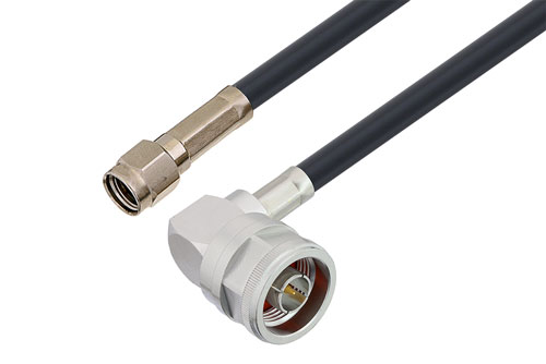 Reverse Polarity SMA Plug to N Male Right Angle Low Loss Cable Using LMR-195 Coax