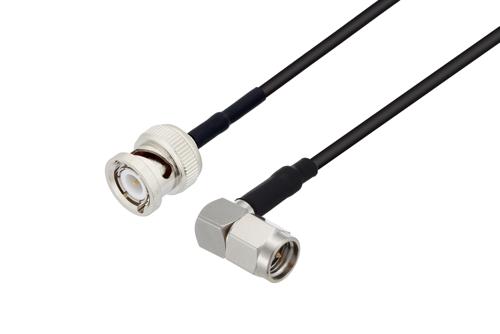 BNC Male to SMA Male Right Angle Cable Using RG174 Coax
