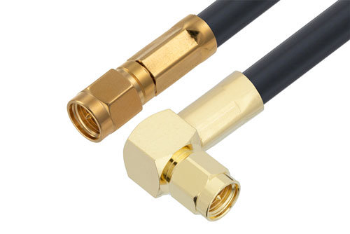 SMA Male Right Angle to SMA Male Cable Using RG8X Coax , LF Solder