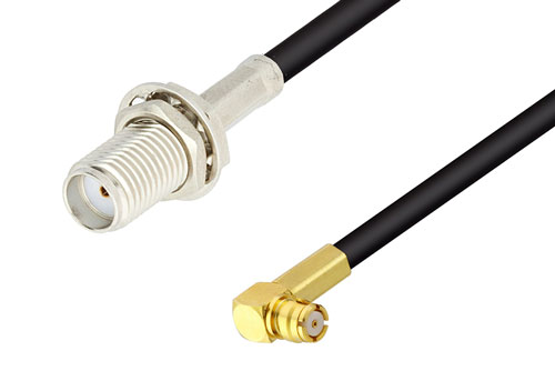 Push-On SMP Female Right Angle to SMA Female Bulkhead Low Loss Cable Using LMR-100 Coax