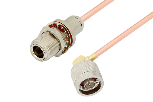 N Female Bulkhead to N Male Right Angle Cable Using RG402 Coax