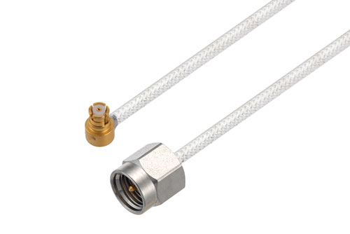 SMP Female Right Angle to SMA Male Cable Using PE-SR405FL Coax