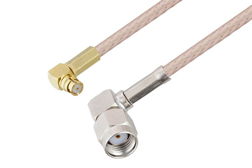 Push-On SMP Female Right Angle to Reverse Polarity SMA Plug Right Angle Cable Using RG316 Coax