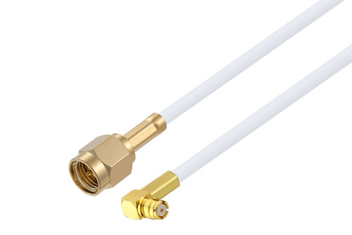 Push-On SMP Female Right Angle to SMA Male Cable Using RG188 Coax