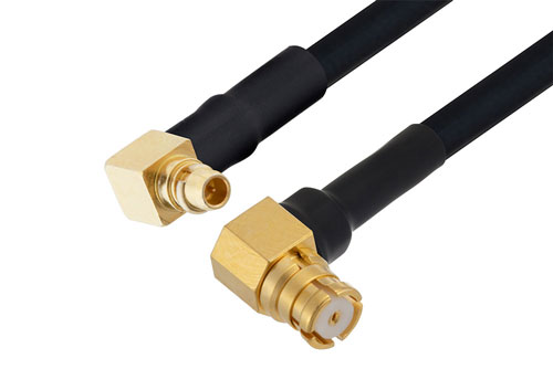 SMP Female Right Angle to MMCX Plug Right Angle Cable 6 Inch Length Using PE-SR405FLJ Coax