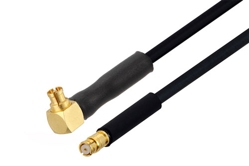 Mini SMP Female Right Angle to SMP Female Cable 6 Inch Length Using PE-SR405FLJ Coax with HeatShrink