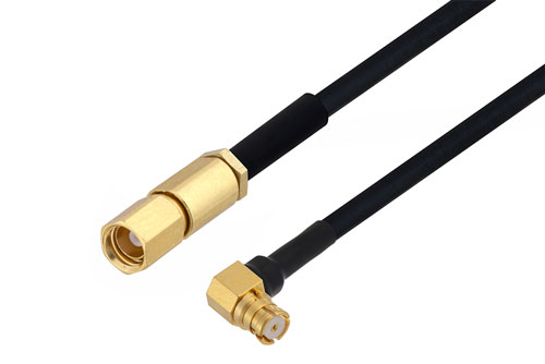 SSMC Plug to SMP Female Right Angle Cable Using PE-SR405FLJ Coax