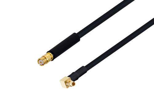 SMP Female to MMCX Plug Right Angle Cable Using PE-SR405FLJ Coax with HeatShrink