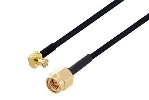 MCX Plug Right Angle to SMA Male Cable 6 Inch Length Using PE-SR405FLJ Coax