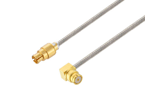 Mini SMP Female to SMP Female Right Angle Cable Using PE-SR047FL Coax