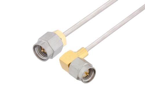 SMA Male to SMA Male Right Angle Cable Using PE-SR405AL Coax, LF Solder