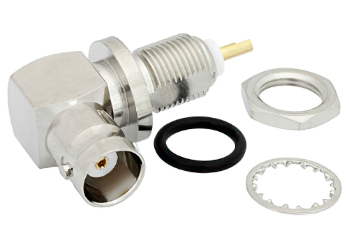 BNC Female Right Angle Bulkhead Mount Connector Solder Attachment Solder Cup Terminal, .361 inch ...