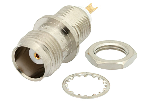 TNC Female Bulkhead Mount Connector Solder Attachment Solder Cup Terminal, .350 inch D Hole