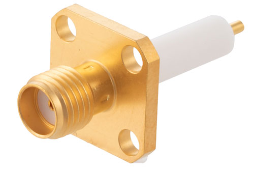 SMA Female Connector Solder Attachment 4 Hole Flange Mount Stub ...