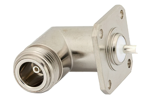 N Female Right Angle Connector Solder Attachment 4 Hole Flange Mount Solder Cup Terminal, .718 ...