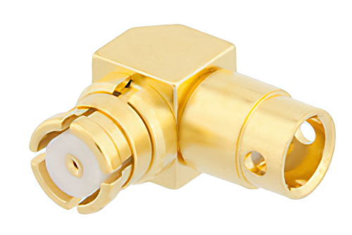 SMP Female Right Angle Connector Solder Attachment for RG405, PE-SR405FL, PE-SR405FLJ Mitered Body