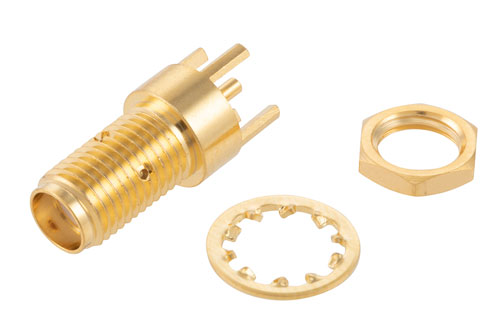 SMA Female Bulkhead Mount Connector Solder Attachment Thru Hole PCB, .235 inch D Hole