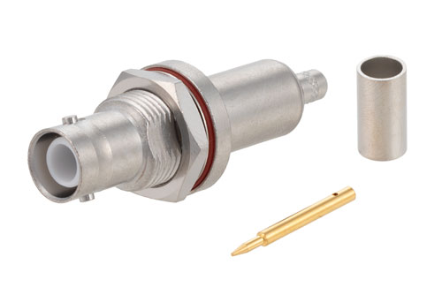 SHV jack crimp bulkhead, IP67 mated, for RG223